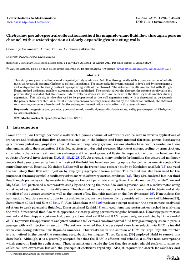 Pdf Chebyshev Pseudospectral Collocation Method For Magneto Nanofluid Flow Through A Porous