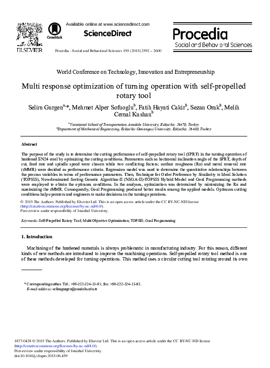 (PDF) Multi Response Optimization of Turning Operation with Self ...