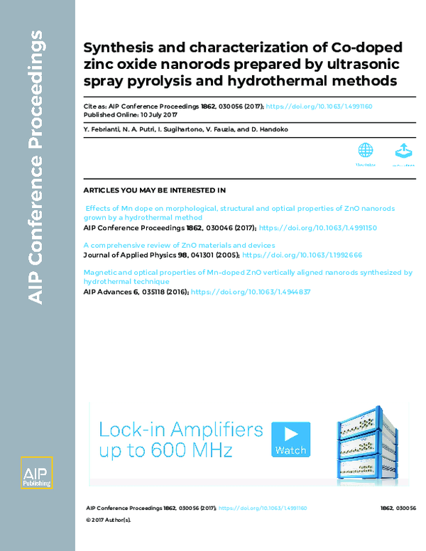 (PDF) Synthesis and characterization of Co-doped zinc oxide nanorods prepared by ultrasonic ...