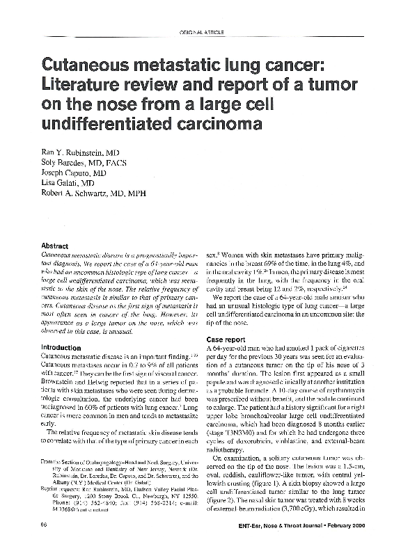 (PDF) Cutaneous metastatic lung cancer: literature review and report of ...