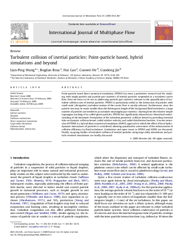 (PDF) Turbulent collision of inertial particles: Point-particle based, hybrid simulations and beyond