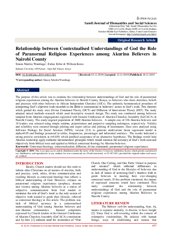 (PDF) Relationship between Contextualised Understandings of God the ...