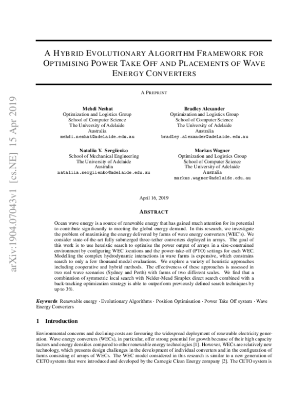 Pdf A Hybrid Evolutionary Algorithm Framework For Optimising Power
