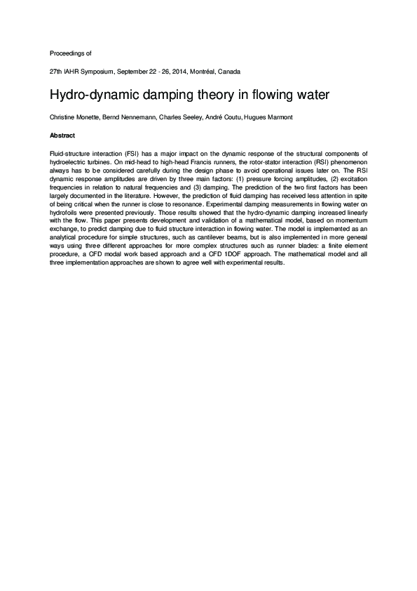 (PDF) Hydro-dynamic damping theory in flowing water