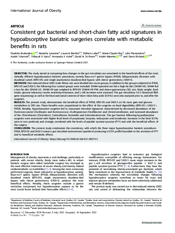 (PDF) Consistent gut bacterial and short-chain fatty acid signatures in ...
