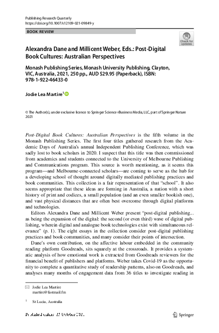(PDF) Alexandra Dane and Millicent Weber, Eds.: Post-Digital Book ...