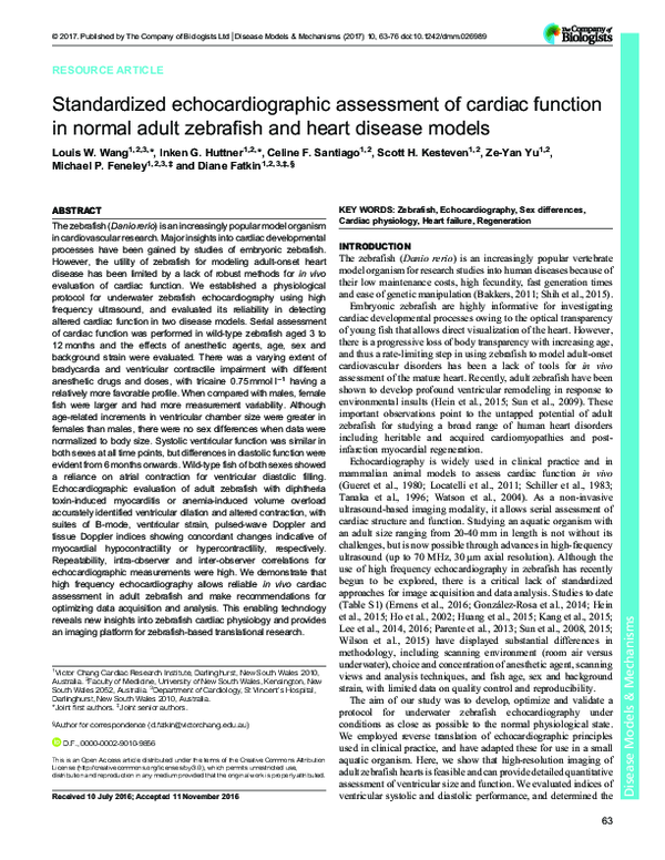 (PDF) Standardized echocardiographic assessment of cardiac function in normal adult zebrafish ...