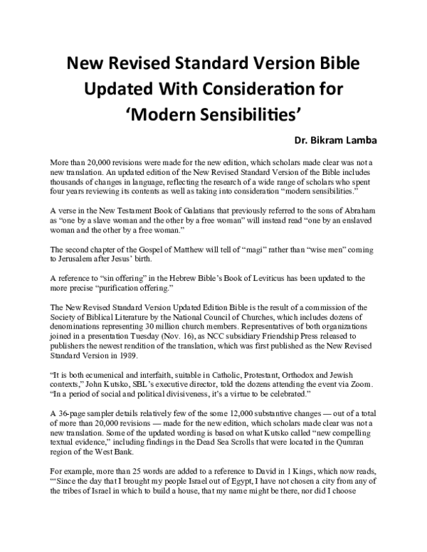 (DOC) New Revised Standard Version Bible Updated With Consideration for ...