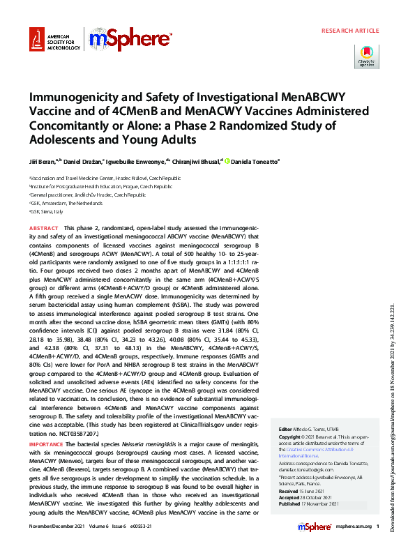 (PDF) Immunogenicity and Safety of Investigational MenABCWY Vaccine and ...