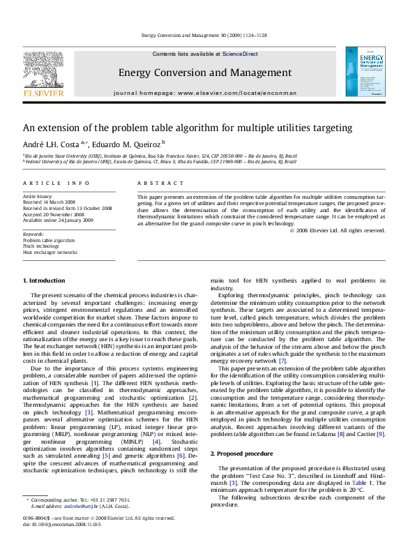 (PDF) An extension of the problem table algorithm for multiple ...