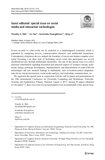 (PDF) Guest editorial: special issue on social media and interactive ...