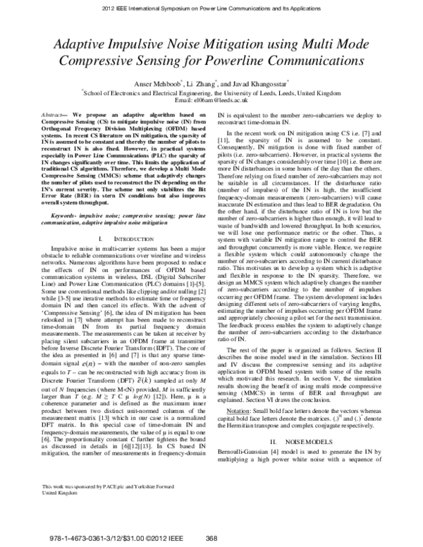 (PDF) Adaptive impulsive noise mitigation using Multi Mode Compressive Sensing for powerline ...