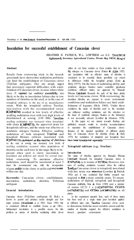 (PDF) Inoculation for successful establishment of Caucasian clover