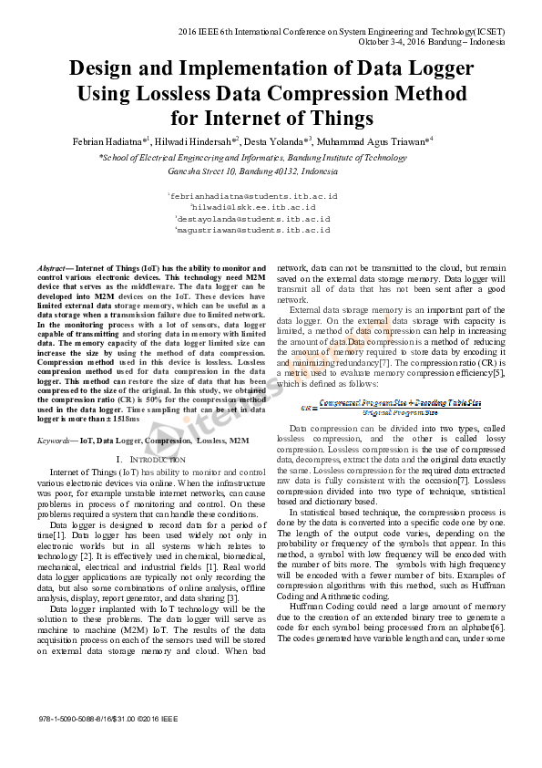 Pdf Design And Implementation Of Data Logger Using Lossless Data Compression Method For 8969