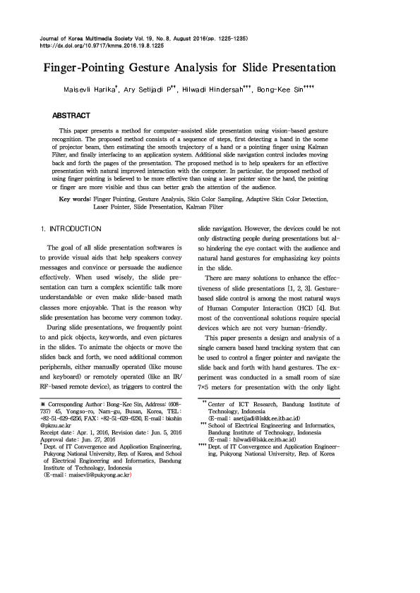 (PDF) Finger-Pointing Gesture Analysis for Slide Presentation | hilwadi ...
