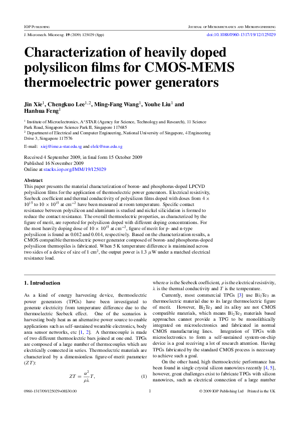 (PDF) Characterization of heavily doped polysilicon films for CMOS-MEMS ...