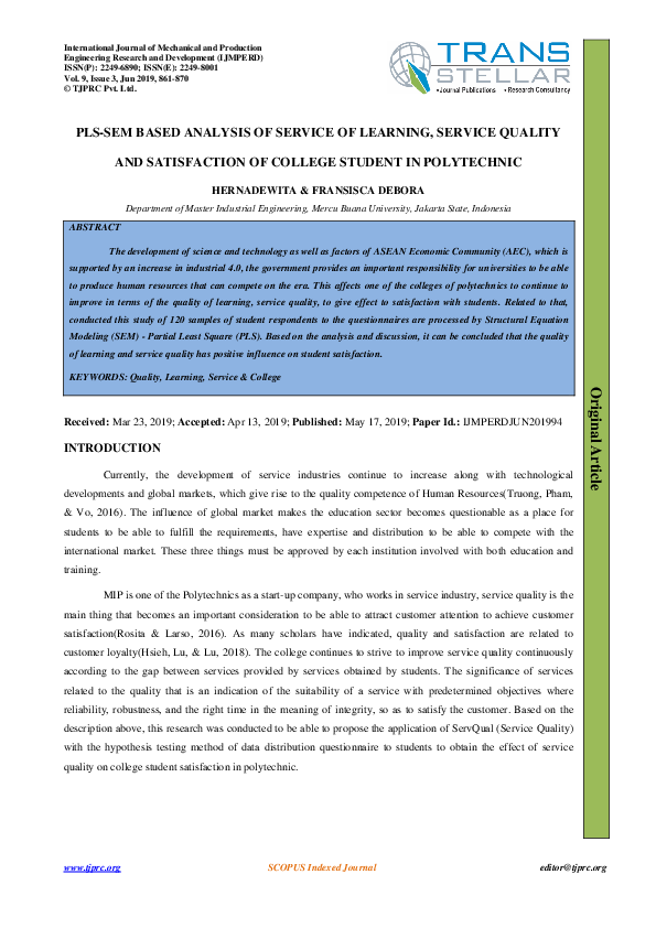 (PDF) PLS-SEM Based Analysis of Service of Learning, Service Quality ...