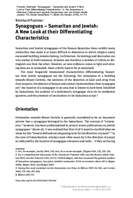 (PDF) Synagogues -Samaritan and Jewish: A New Look at their ...