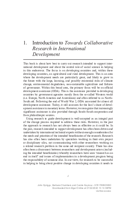 (PDF) Introduction to Towards Collaborative Research in International Development