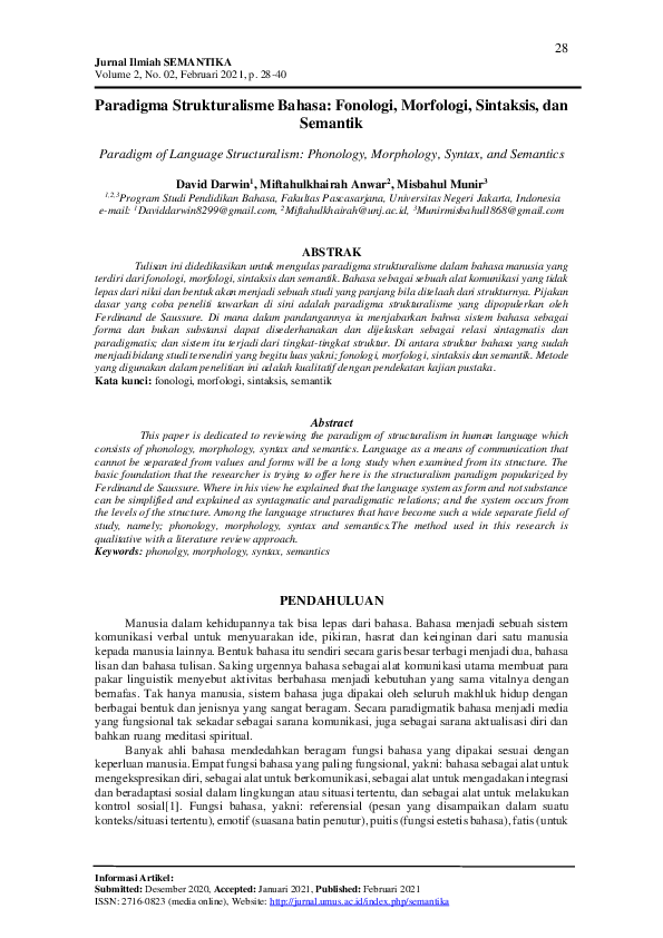 Pdf Paradigm Of Language Structuralism Phonology Morphology Syntax 1794