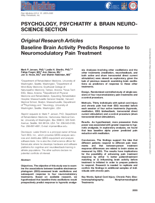 (PDF) Baseline brain activity predicts response to neuromodulatory pain ...