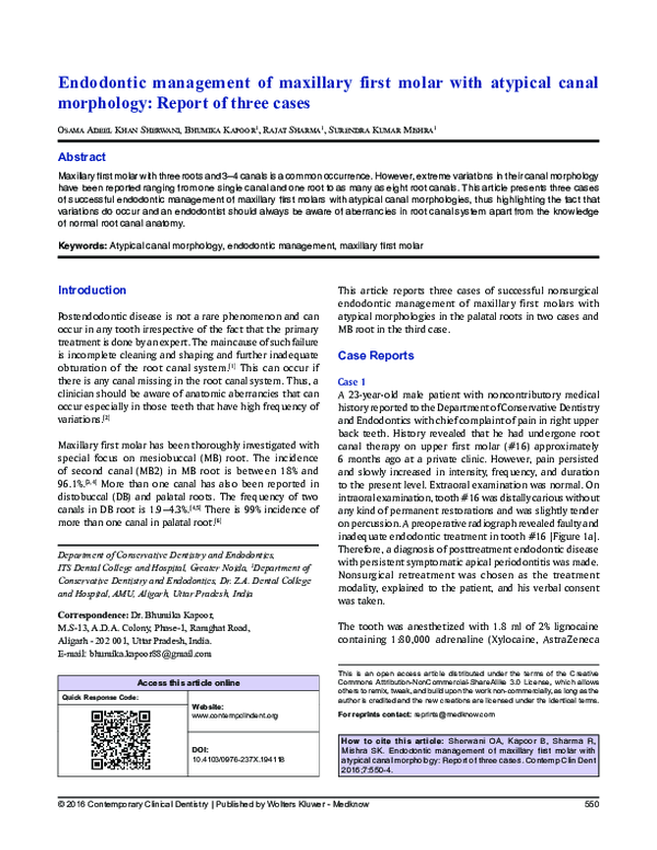 (PDF) Endodontic management of a maxillary first molar with two palatal ...