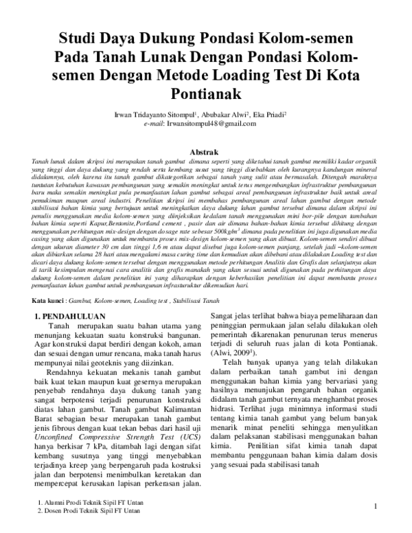 (PDF) Studi Daya Dukung Pondasi Kolom-semen Pada Tanah Lunak Dengan ...