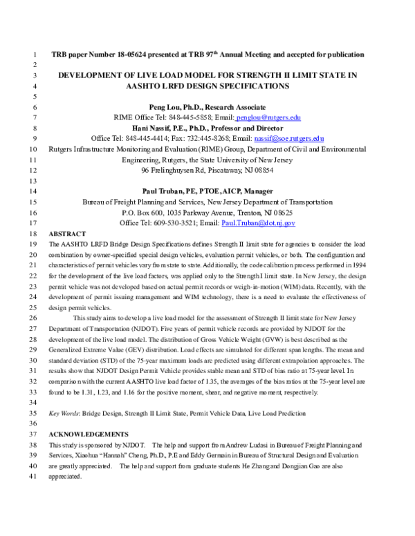 (PDF) Development of Live Load Model for Strength II Limit State in ...