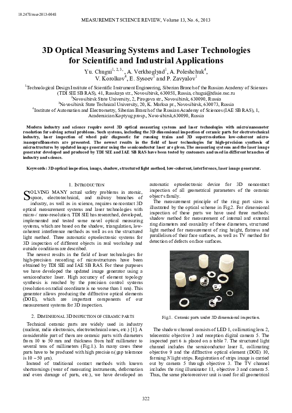 (PDF) 3D Optical Measuring Systems and Laser Technologies for