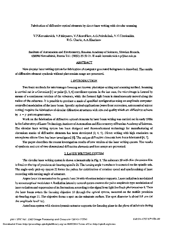 (PDF) Fabrication of diffractive optical elements by direct laser ...