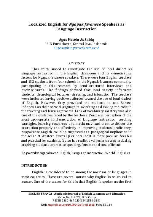 (PDF) Localized English for Ngapak Javanese Speakers as Language ...