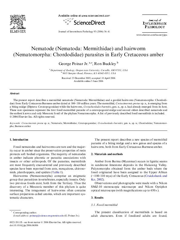 (PDF) Nematode (Nematoda: Mermithidae) and hairworm (Nematomorpha ...