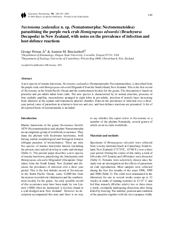 (PDF) Nectonema zealandica n. sp. (Nematomorpha: Nectonematoidea ...