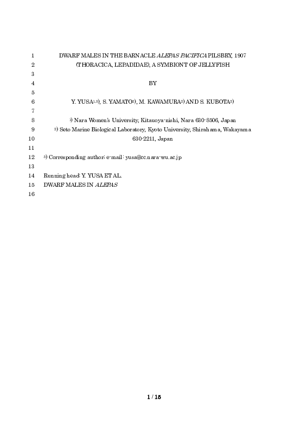 (PDF) Dwarf males in the barnacle Alepas pacifica Pilsbry, 1907 ...