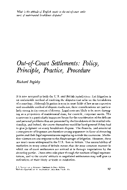 (PDF) Out-of-court settlements: Policy, principle, practice, procedure