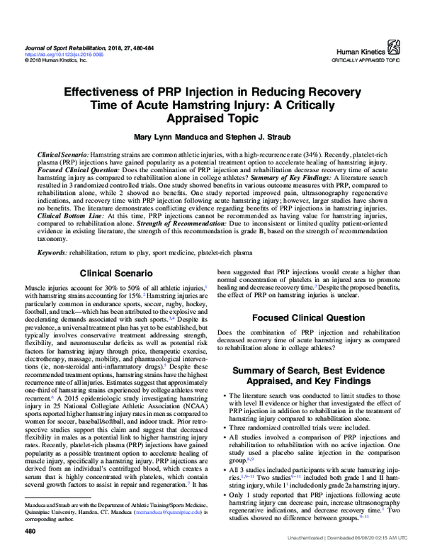 (PDF) Effectiveness of PRP Injection in Reducing Recovery Time of Acute ...