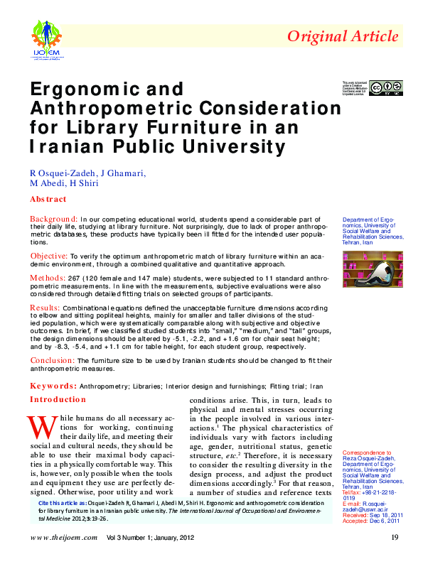 (PDF) Ergonomic and Anthropometric Consideration for Library Furniture ...