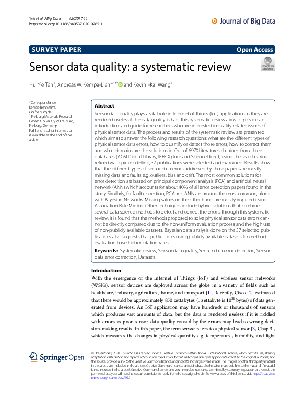(PDF) Sensor data quality: a systematic review