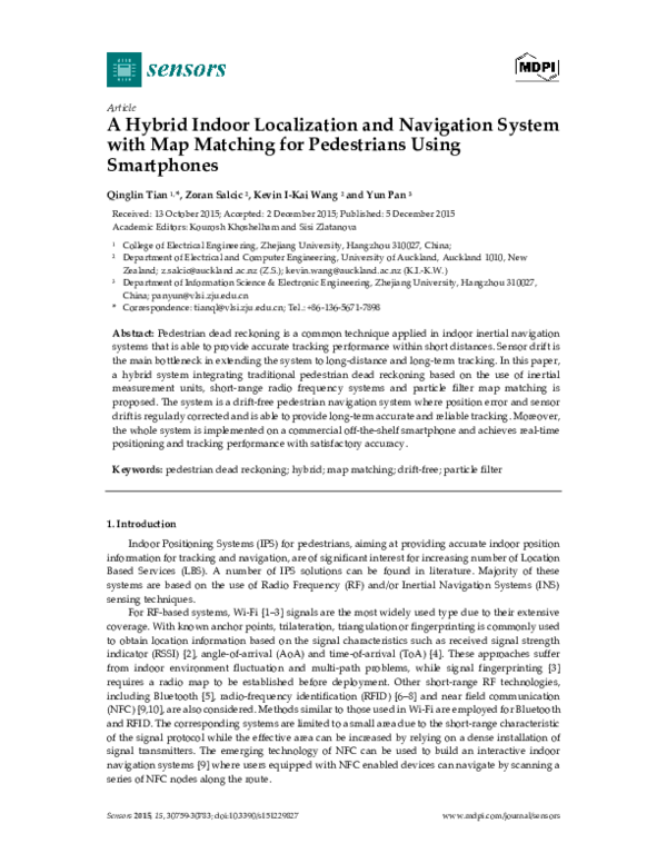 Pdf A Hybrid Indoor Localization And Navigation System With Map Matching For Pedestrians Using