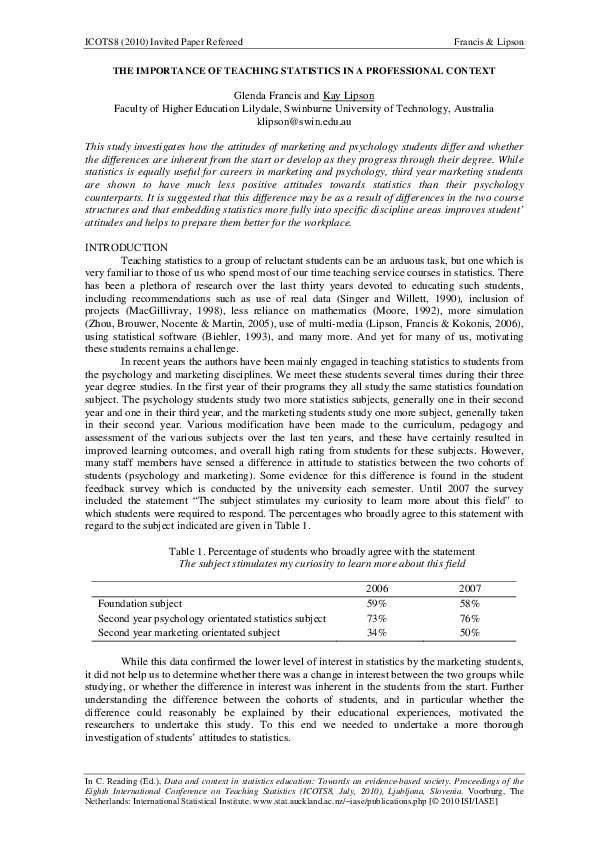 (PDF) The importance of teaching statistics in a professional context