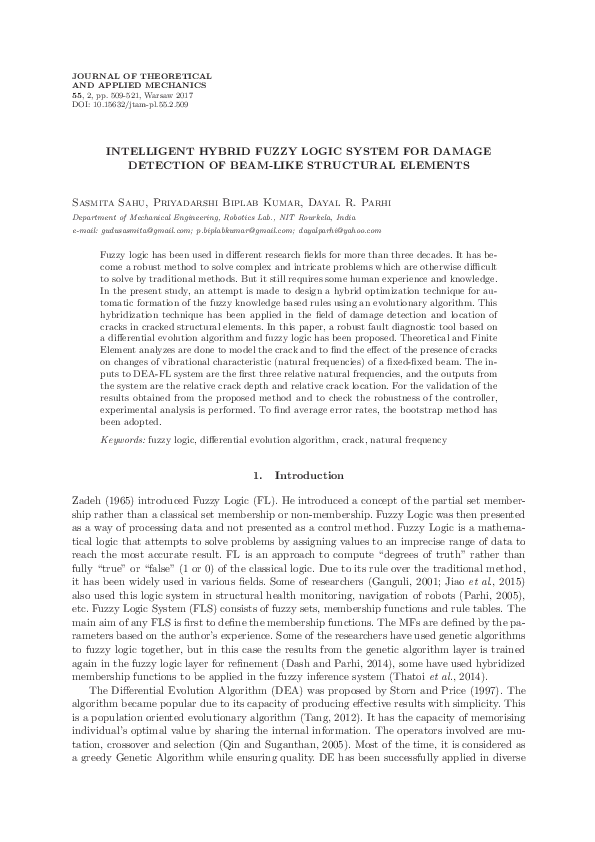 (PDF) Intelligent hybrid fuzzy logic system for damage detection of beam-like structural elements