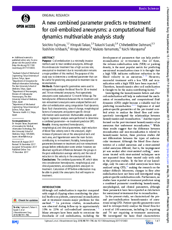 (PDF) A new combined parameter predicts re-treatment for coil-embolized aneurysms: a ...