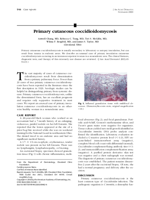 (PDF) Primary cutaneous coccidioidomycosis