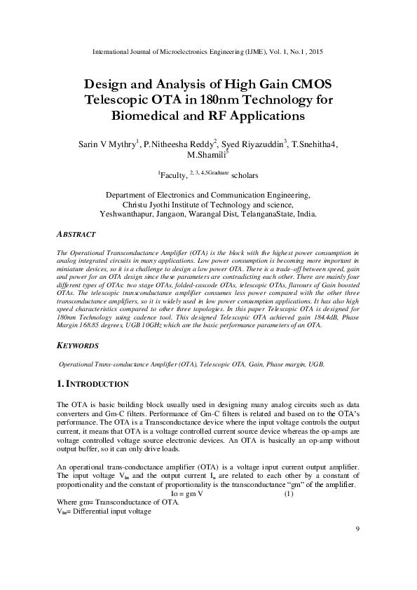 (PDF) Design and Analysis of High Gain Cmos Telescopic OTA in 180nm ...