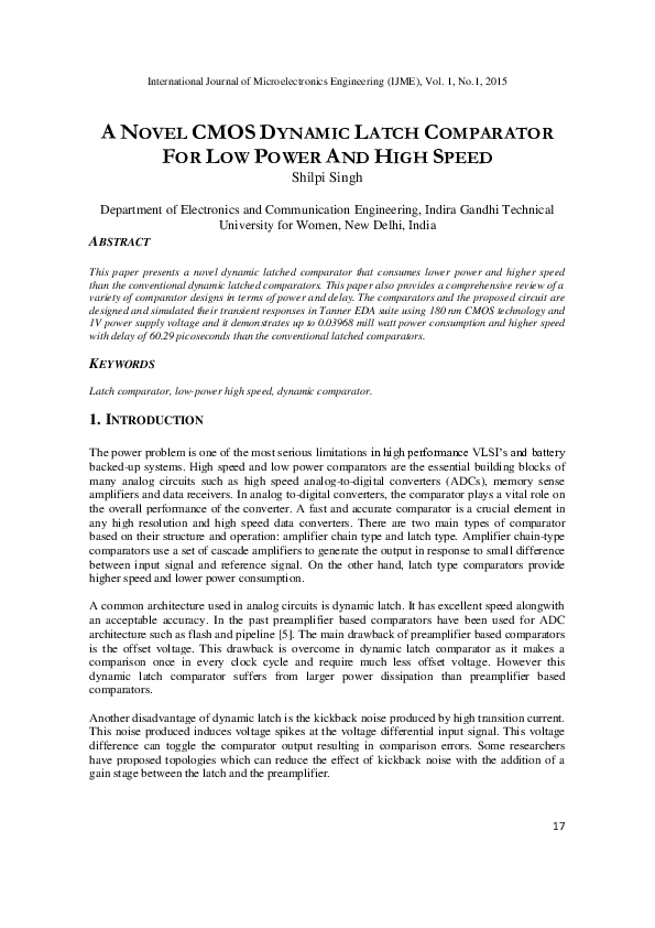 (PDF) A Novel CMOS Dynamic Latch Comparator for Low Power and High Speed