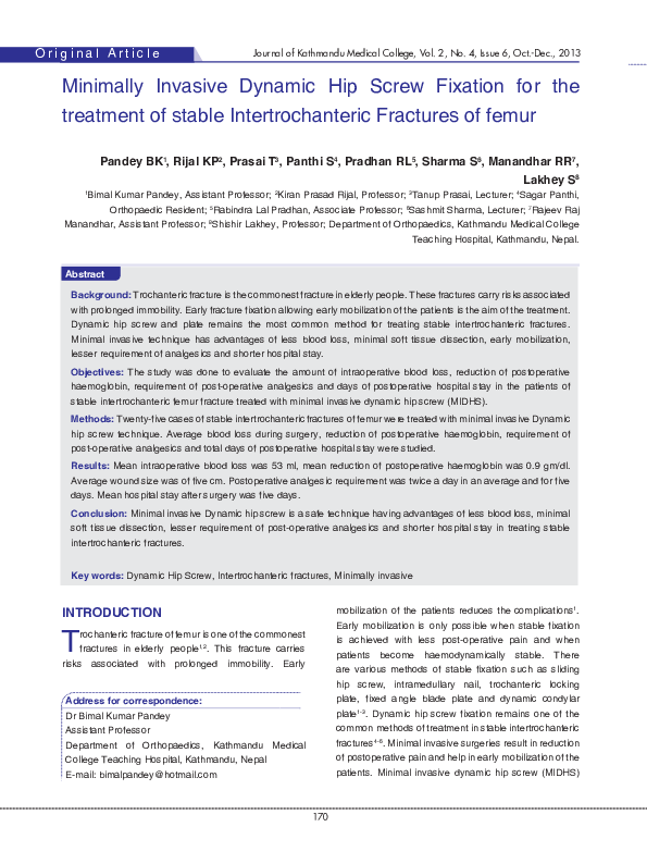 (PDF) Minimally Invasive Dynamic Hip Screw Fixation for the treatment ...