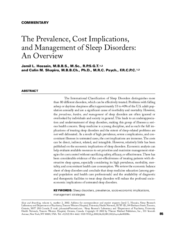 (PDF) The Prevalence, Cost Implications, and Management of Sleep ...