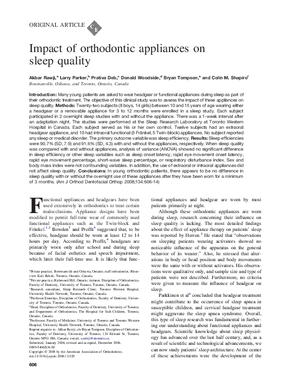 (PDF) Impact of orthodontic appliances on sleep quality