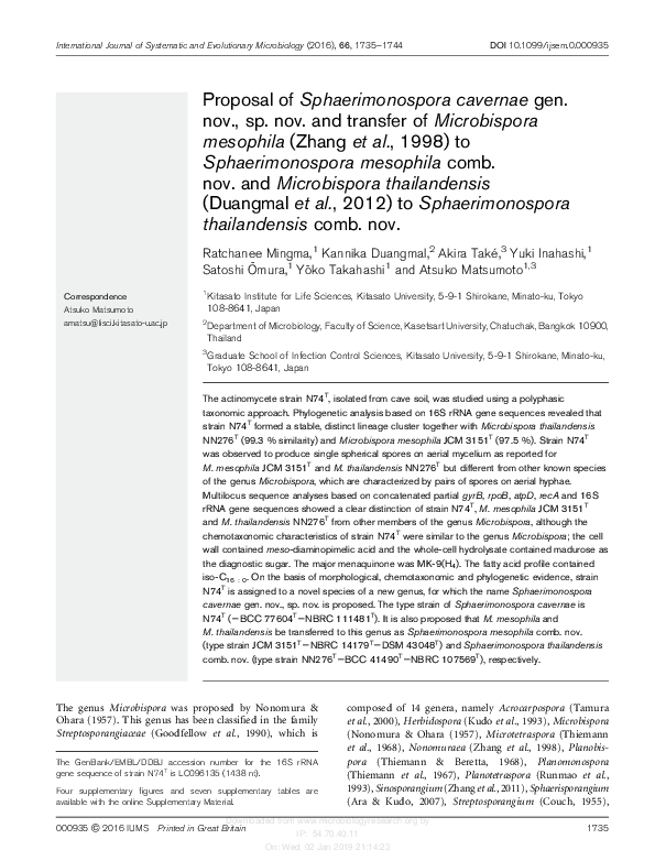 (PDF) Proposal of Sphaerimonospora cavernae gen. nov., sp. nov. and ...