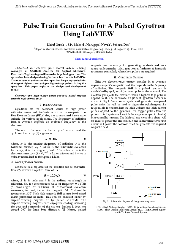 Pdf Pulse Train Generation For A Pulsed Gyrotron Using Labview Narugopal Nayek